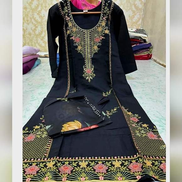 Dresses | New Black Floral Print Embroidered Salwar Suit Ethic Indian ...
